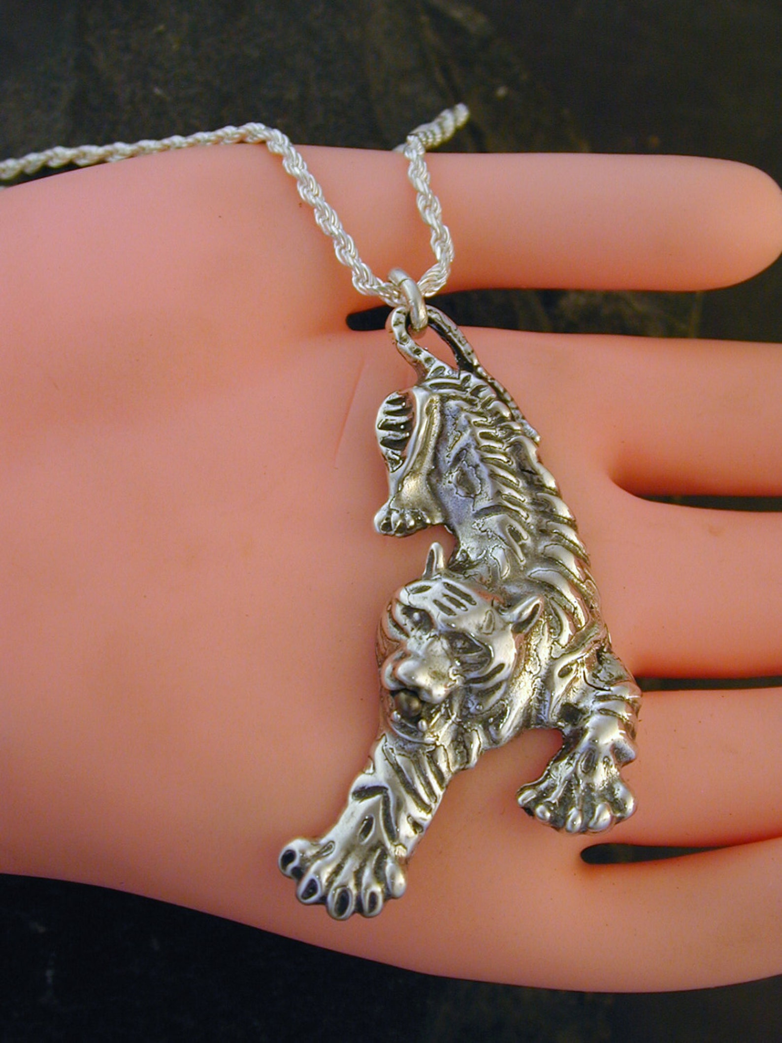 Sterling Silver Tiger Pendant on a Sterling Silver Chain - Etsy
