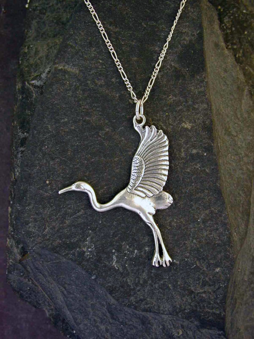 Sterling Silver Crane Pendant on a Sterling Silver Chain. - Etsy
