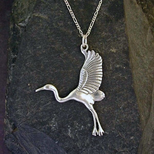 Sterling Silver Crane Pendant on a Sterling Silver Chain. - Etsy