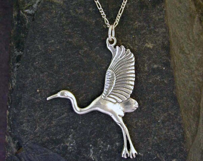 Sterling Silver Crane Pendant on a Sterling Silver Chain. - Etsy