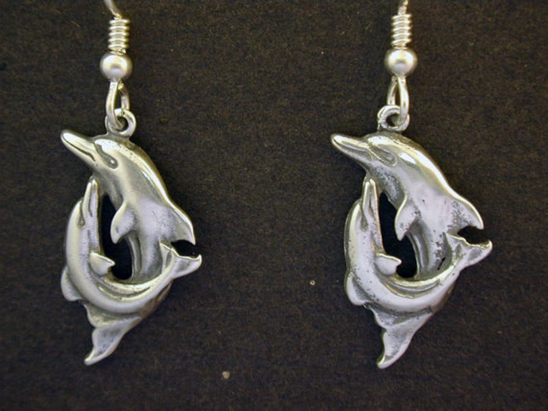 Sterling Silver Dolphin Earrings on Heavy Sterling Silver French Wires ...