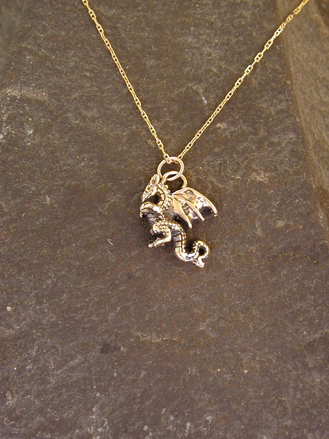 14K Gold Dragon Pendant With 14K Gold Chain | Etsy
