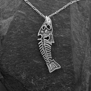 Sterling Silver Fish Skeleton Pendant on Sterling Silver Chain. - Etsy