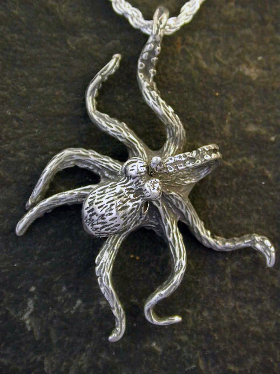 Sterling Silver Large Octopus Pendant on a Sterling Silver | Etsy