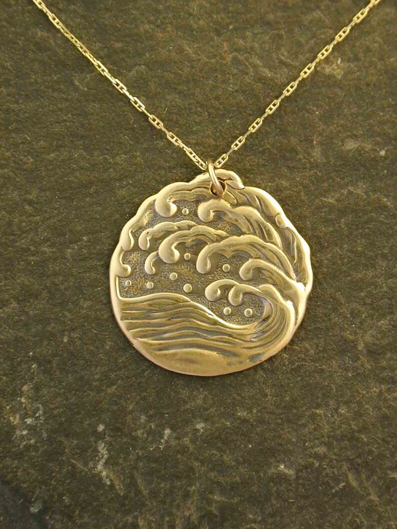 14K Gold Wave Pendant on a 14K Gold Chain - Etsy Australia