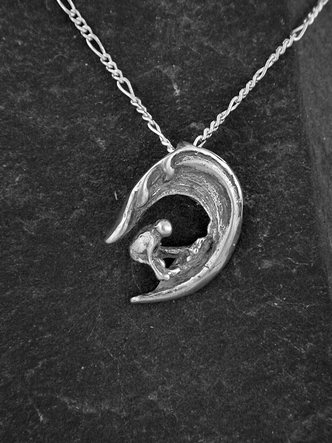 Sterling Silver Original Surfer Wave Curl Pendant on a Sterling Silver ...