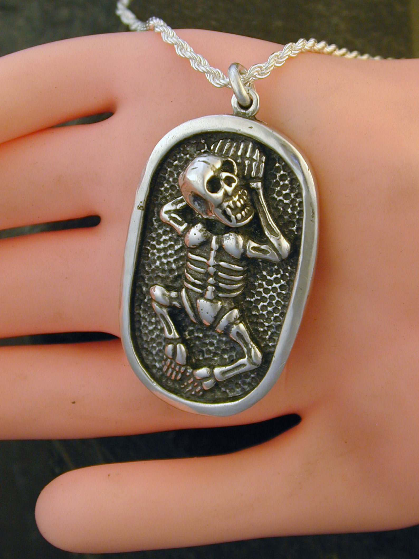 Sterling Silver Skeleton in Crypt Pendant on a Sterling Silver - Etsy
