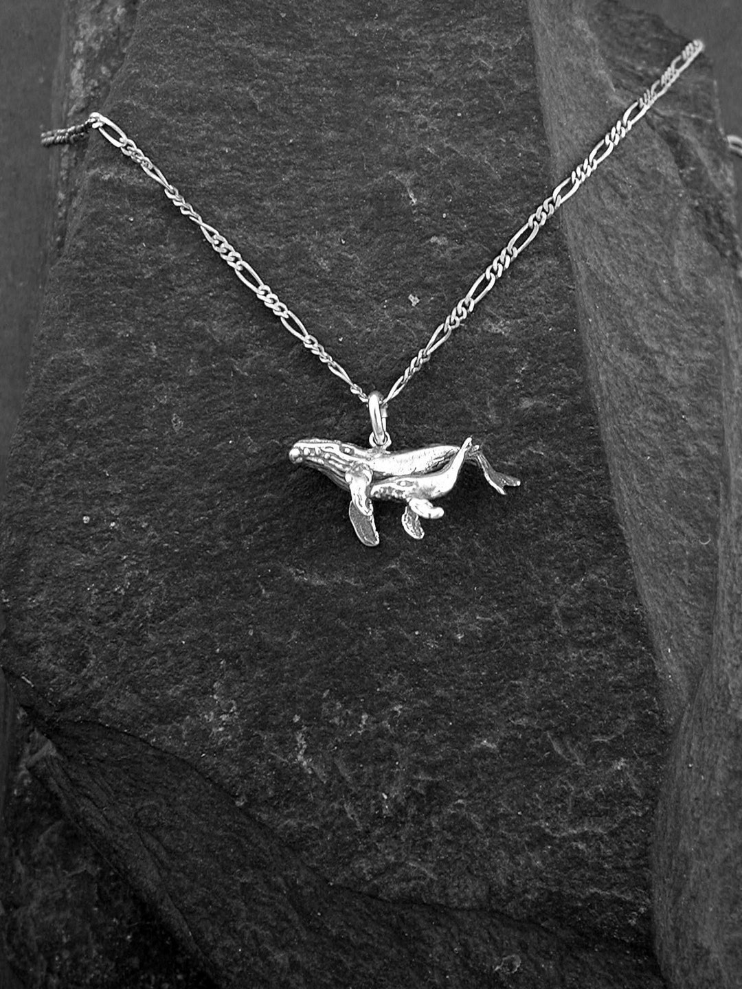 Sterling Silver Humpback Whale With Calf Pendant on a Sterling Silver ...