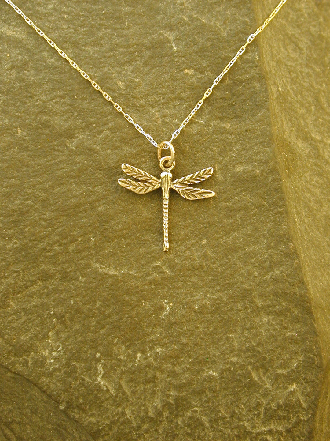 14K Gold Dragon Fly Pendant on a 14K Gold Chain - Etsy