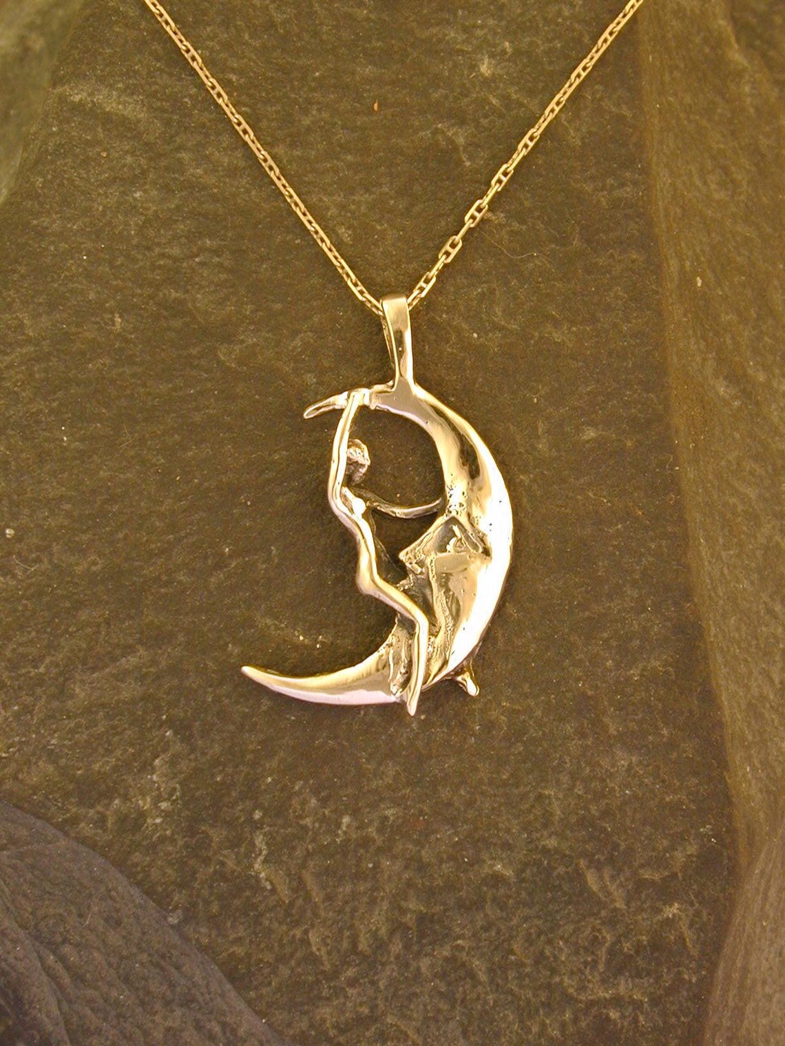 14K Gold Lady on the Moon Pendant on a 14K Gold Chain - Etsy