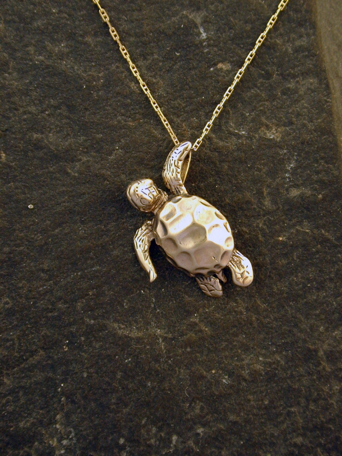 14K Gold Sea Turtle Pendant on a 14K Gold Chain | Etsy