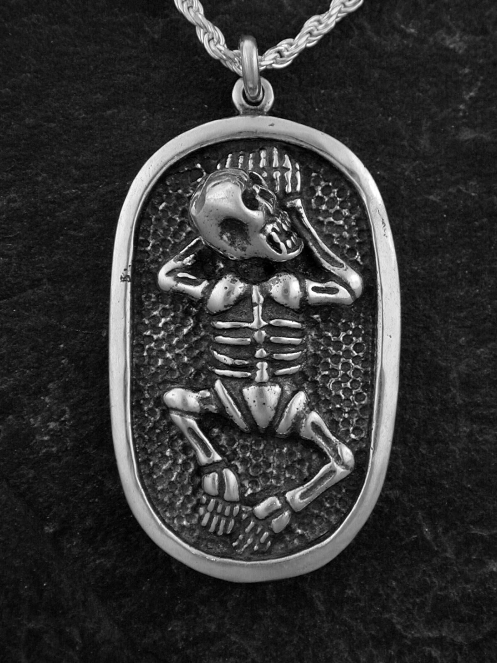 Sterling Silver Skeleton in Crypt Pendant on a Sterling Silver | Etsy