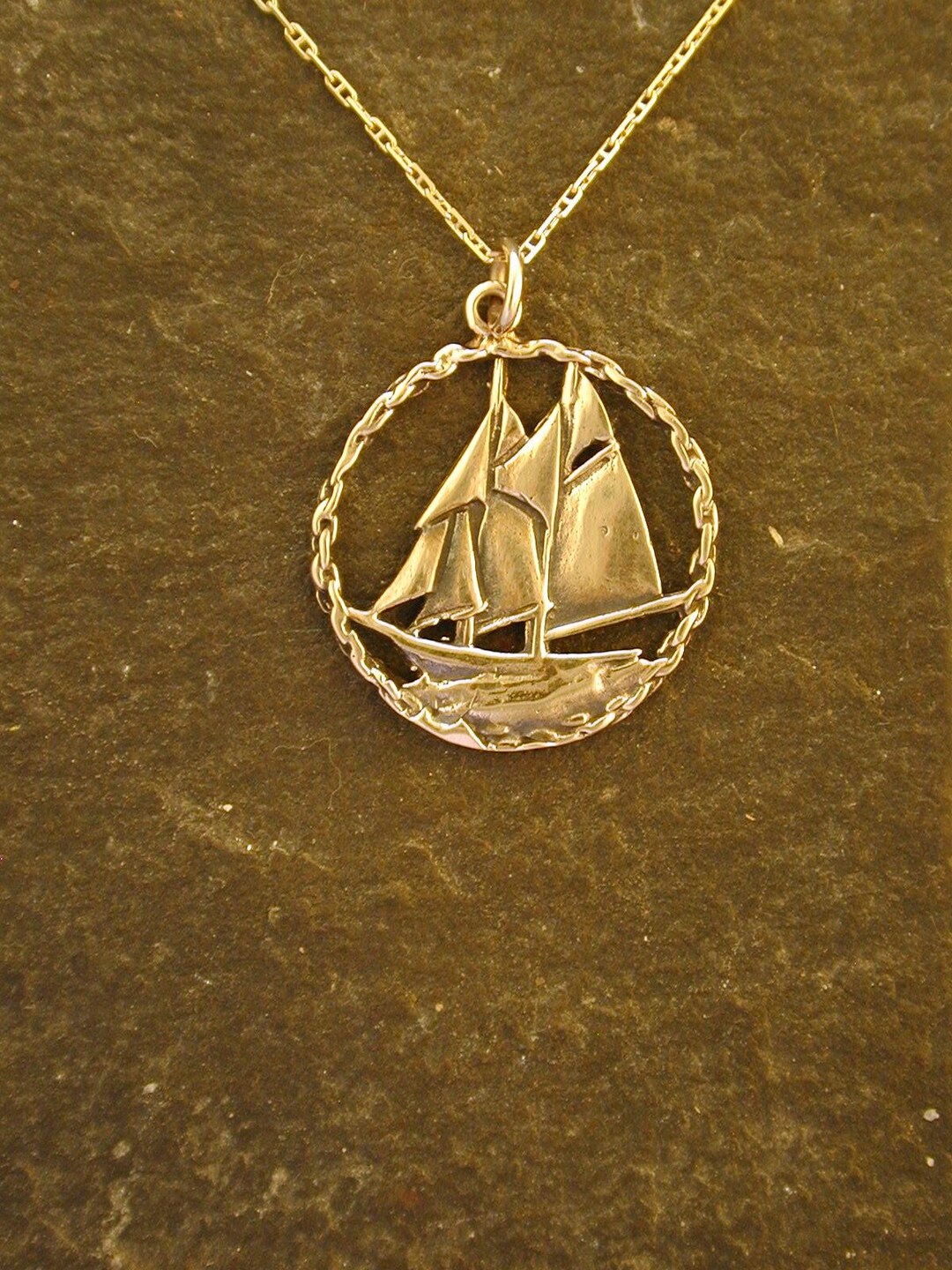 14K Gold Schooner Sailboat Pendant on a 14K Gold Chain - Etsy