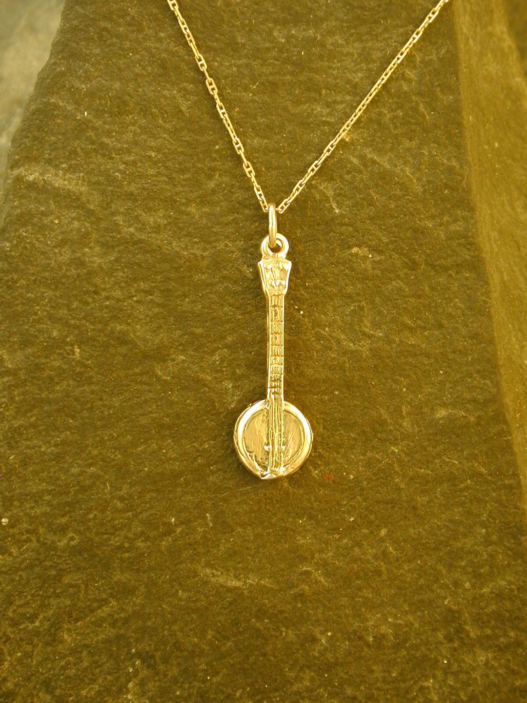14K Gold Banjo Pendant on 14K Gold Chain. - Etsy