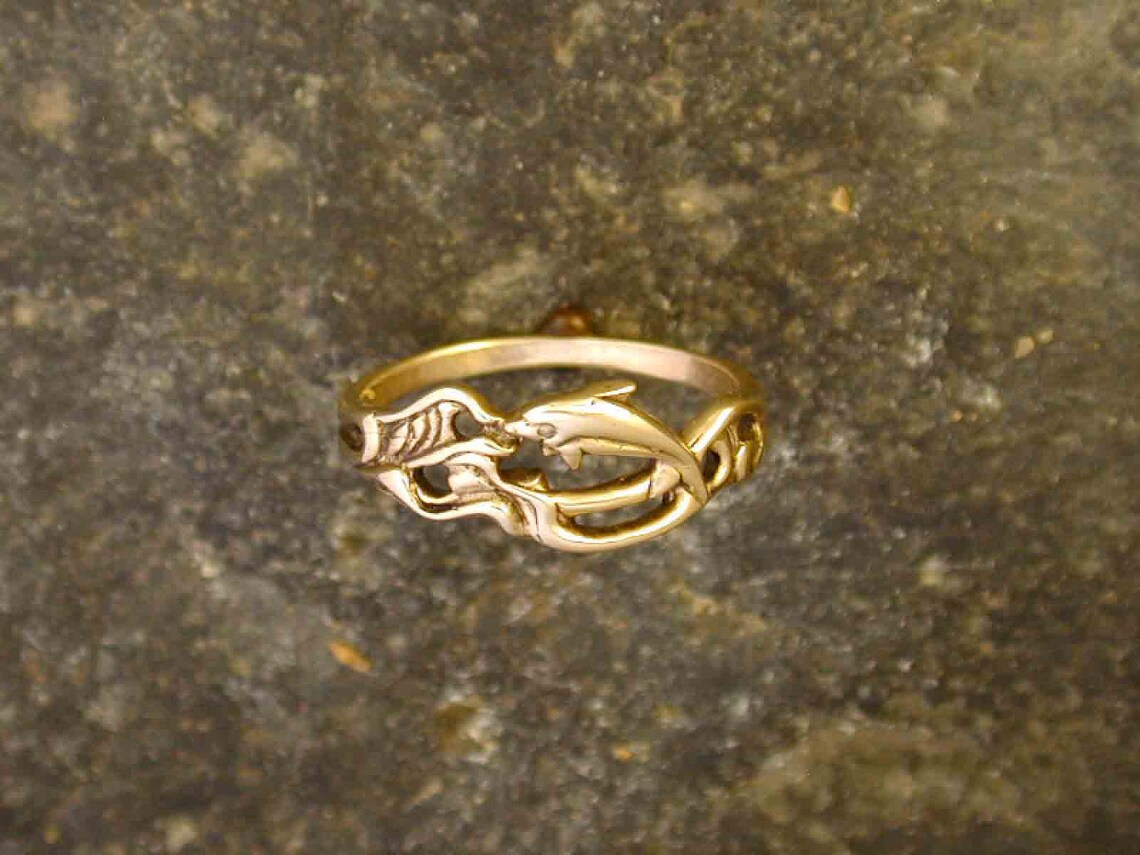 Swimming Dolphin 14K Gold Ring | Etsy