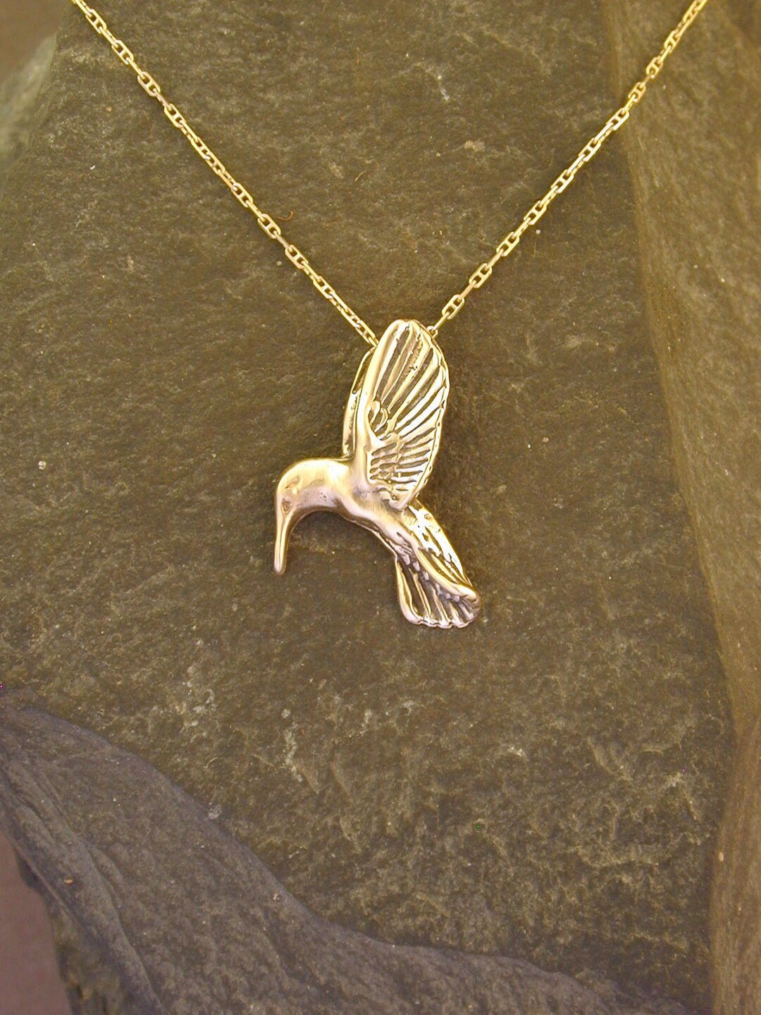 14K Gold Hummingbird Pendant on 14K Gold Chain. - Etsy
