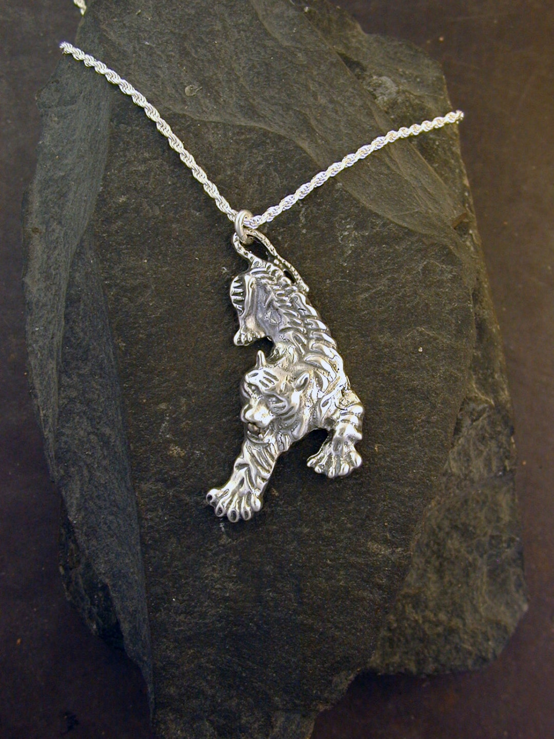 Sterling Silver Tiger Pendant on a Sterling Silver Chain - Etsy