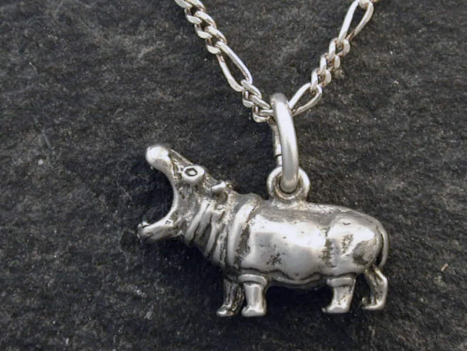 Sterling Silver Hippopotomus Hippo Pendant on a Sterling | Etsy