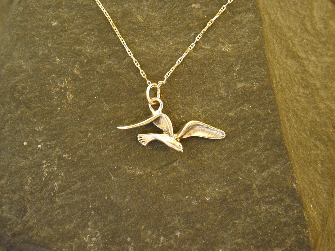 14K Gold Seagull Pendant on a 14K Gold Chain - Etsy