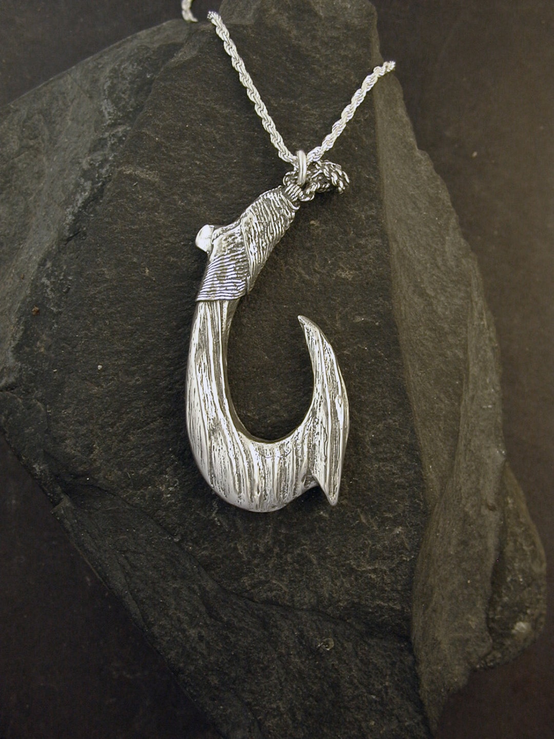 Sterling Silver Large Hawaii Fish Hook Pendant on a Sterling Silver ...