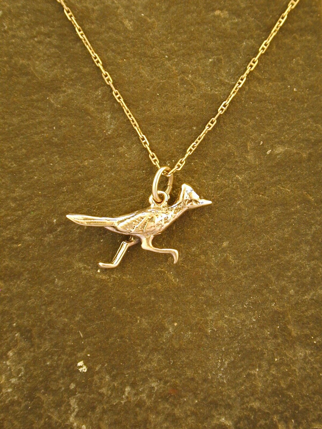 14K Gold Road Runner Pendant on a 14K Gold Chain - Etsy