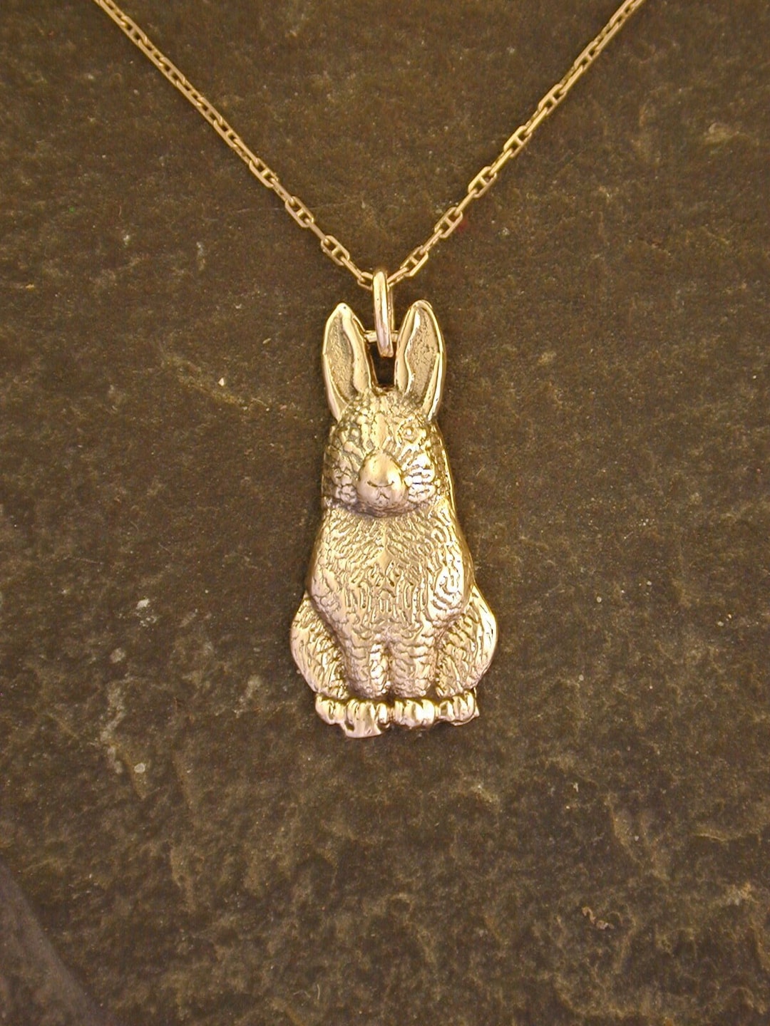14K Gold Rabbit Bunny Hare Pendant on a 14K Gold Chain. - Etsy