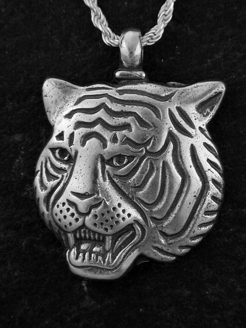 Sterling Silver Tiger Head Pendant on a Sterling Silver Chain | Etsy