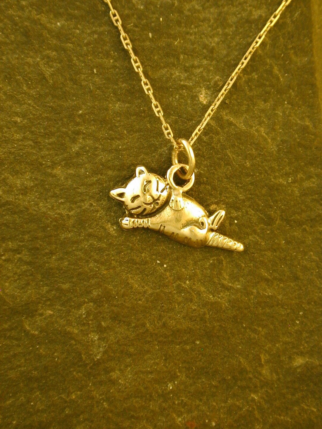 14K Gold Cat Pendant on a 14K Gold Chain - Etsy