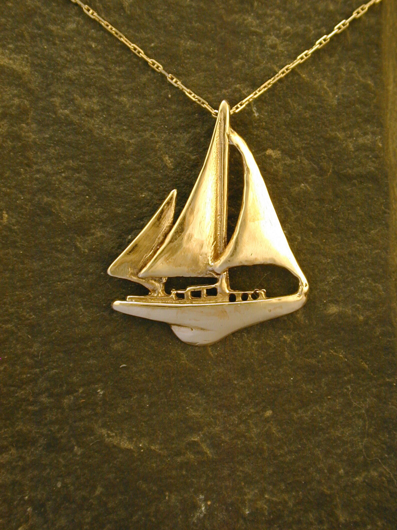 14K Gold Ketch Sailboat Pendant on a 14K Gold Chain - Etsy