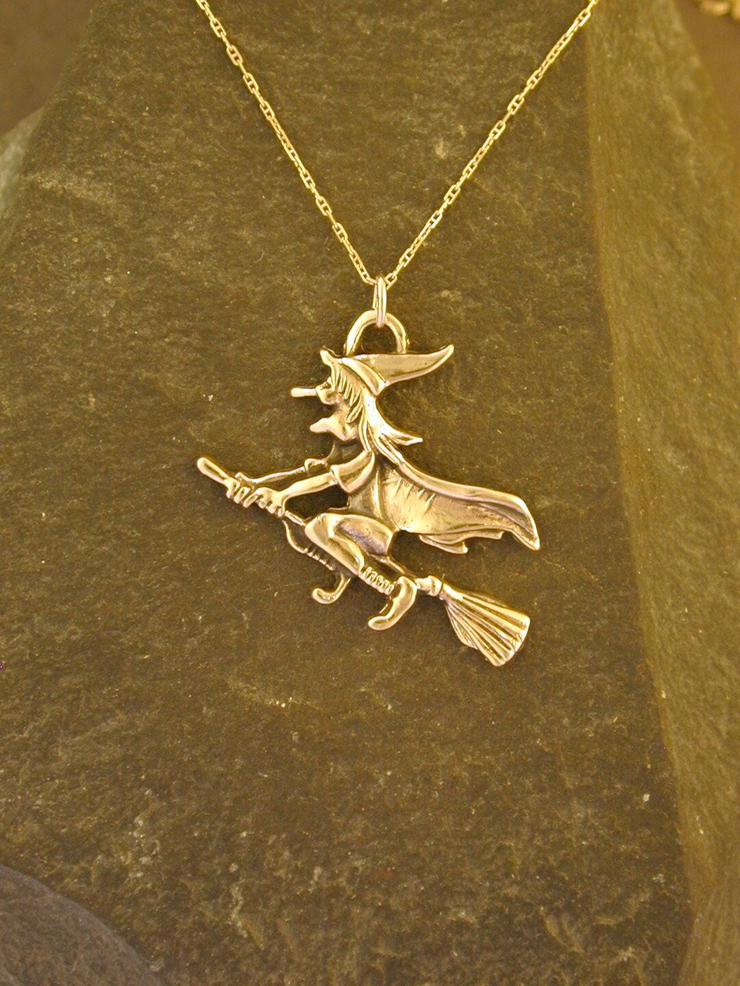 14K Gold Witch Pendant on 14K Gold Chain. - Etsy