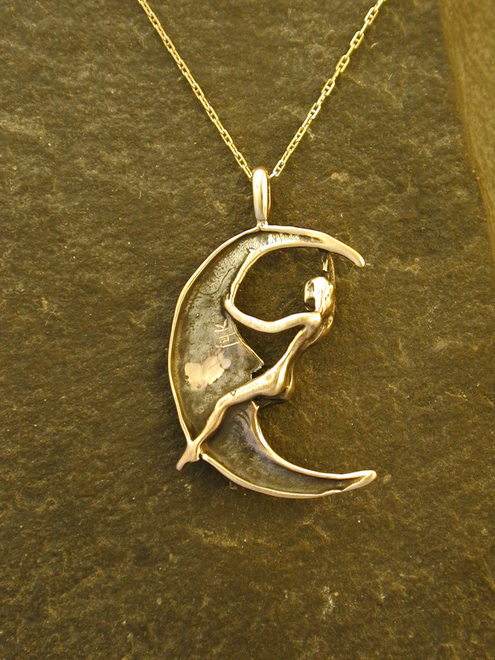 14K Gold Lady on the Moon Pendant on a 14K Gold Chain | Etsy