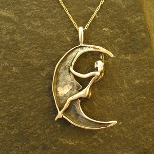 14K Gold Lady on the Moon Pendant on a 14K Gold Chain - Etsy