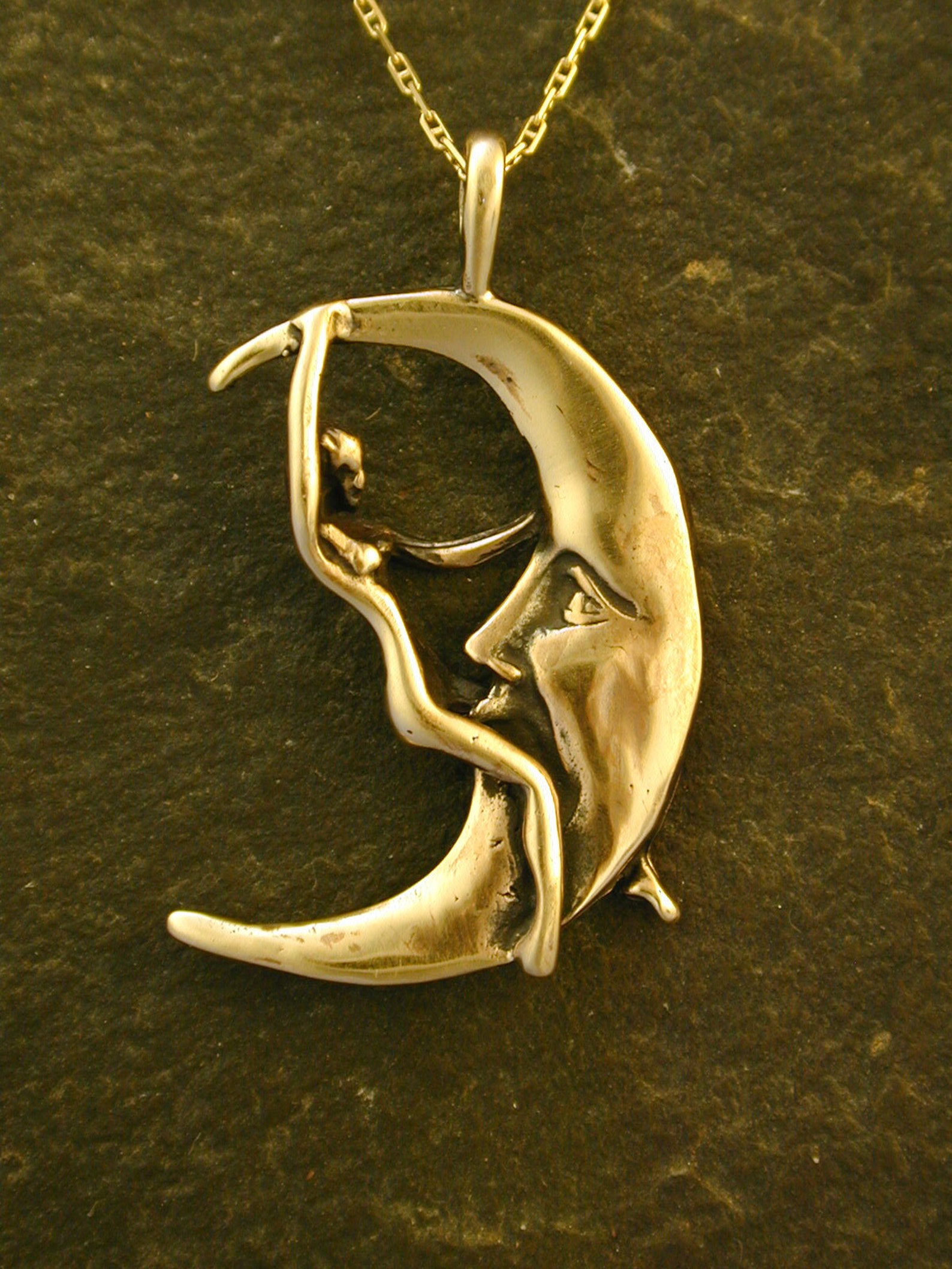 14K Gold Lady on the Moon Pendant on a 14K Gold Chain | Etsy