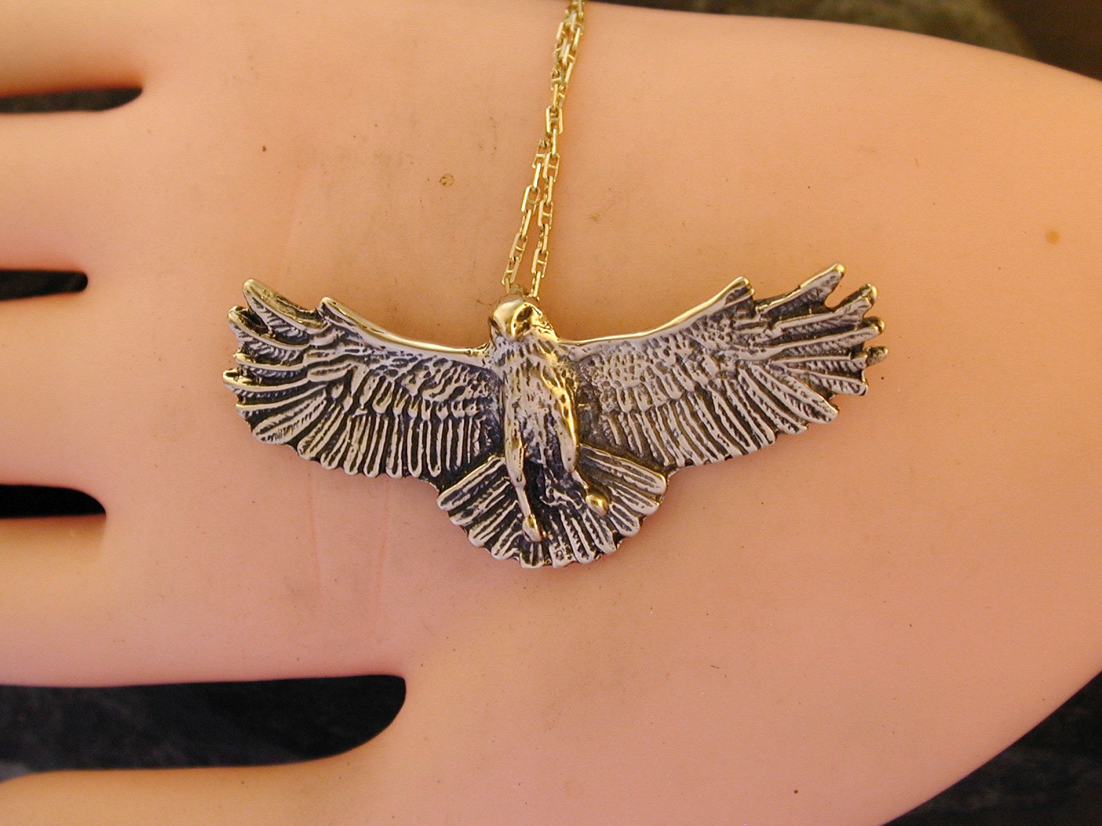 14K Gold Large Hawk Pendant With a 14K Gold Chain - Etsy