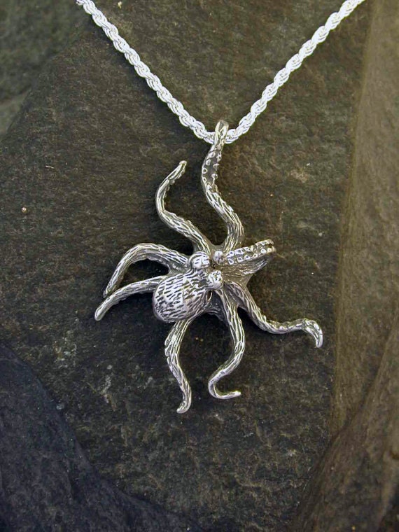 Sterling Silver Large Octopus Pendant on a Sterling Silver | Etsy