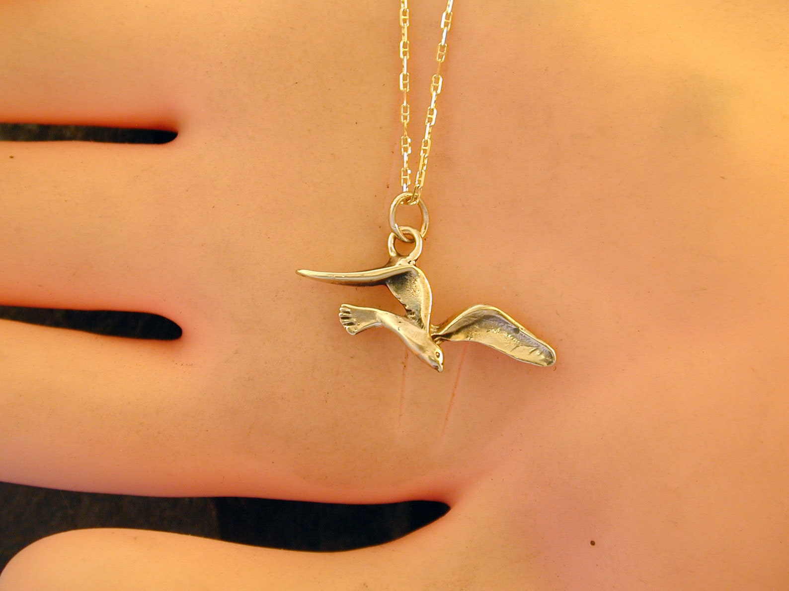 14K Gold Seagull Pendant on a 14K Gold Chain - Etsy