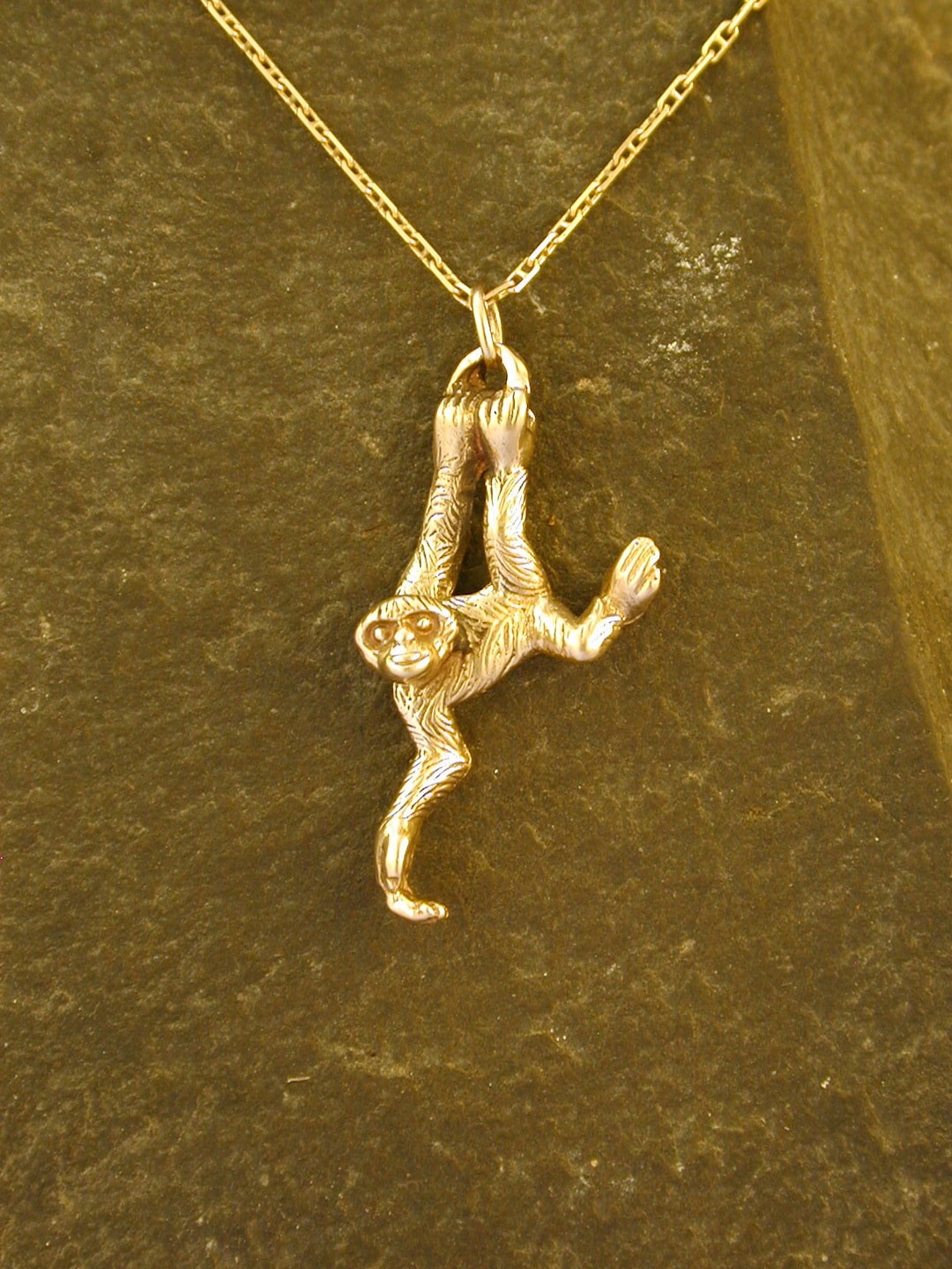 14K Gold Monkey Pendant on a 14K Gold Chain. - Etsy