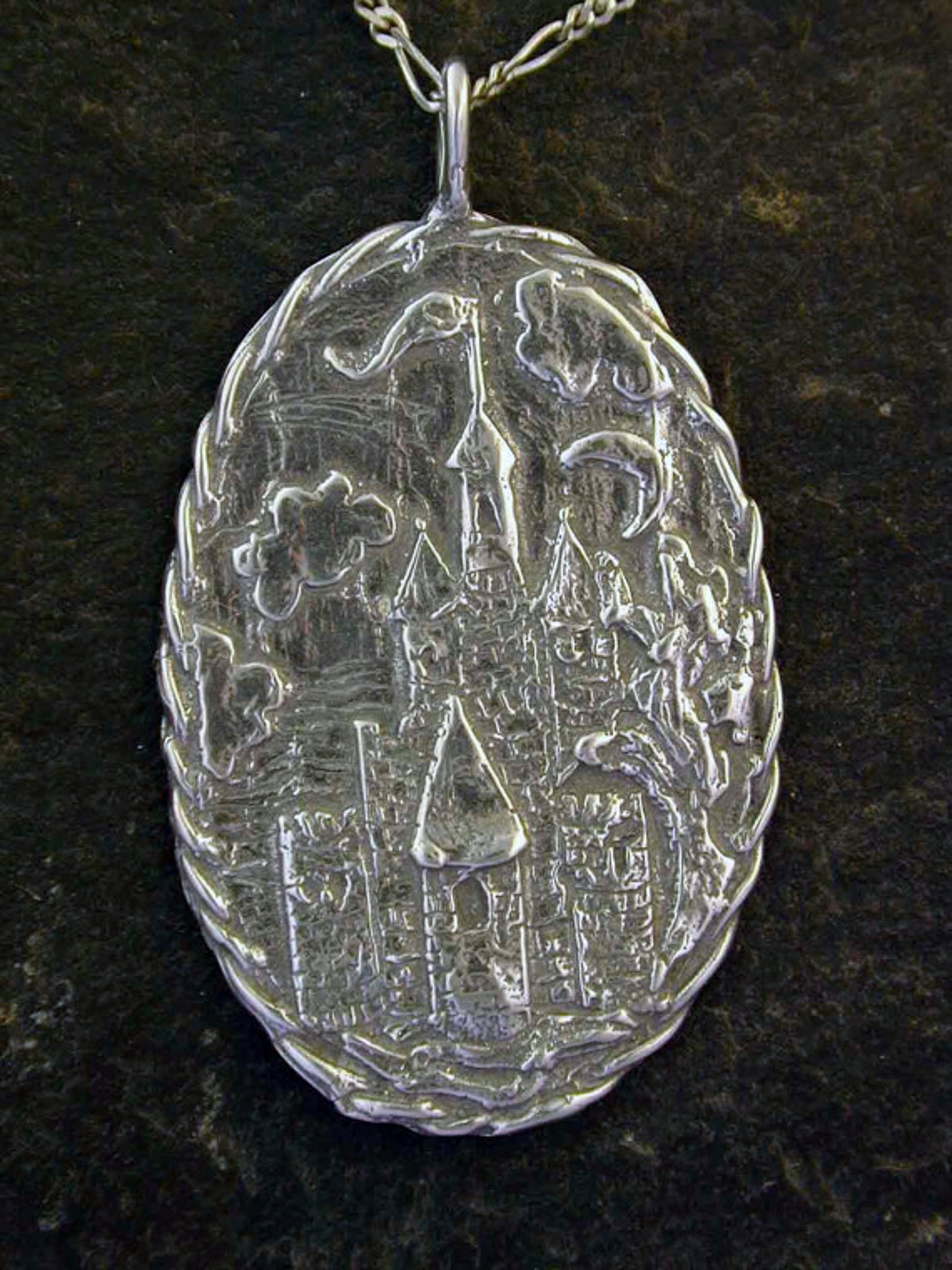 Sterling Silver Original Fantasy Castle Pendant on a Sterling Silver ...