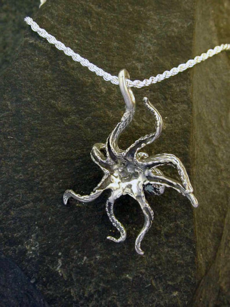 Sterling Silver Large Octopus Pendant on a Sterling Silver Chain - Etsy UK