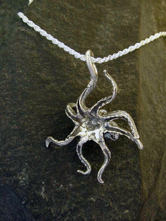 Sterling Silver Large Octopus Pendant on a Sterling Silver | Etsy