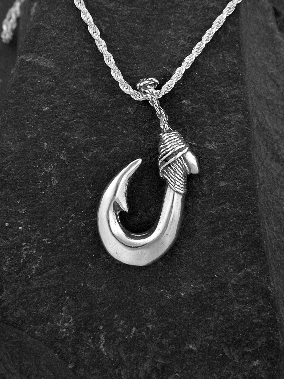 Sterling Silver Large Hawaiian Fish Hook Pendant on a Sterling Silver ...