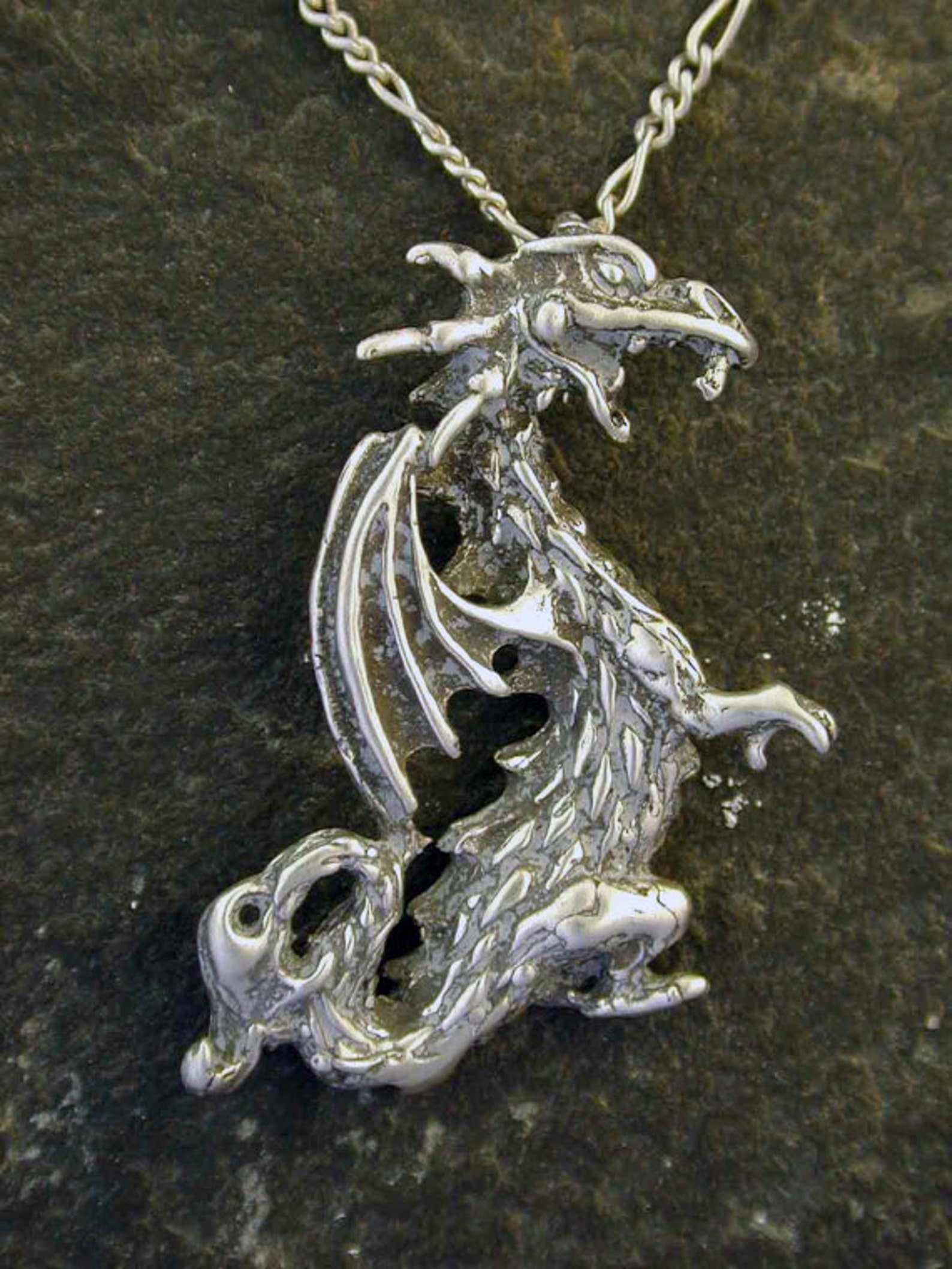 Sterling Silver Dragon Pendant on a Sterling Silver Chain | Etsy