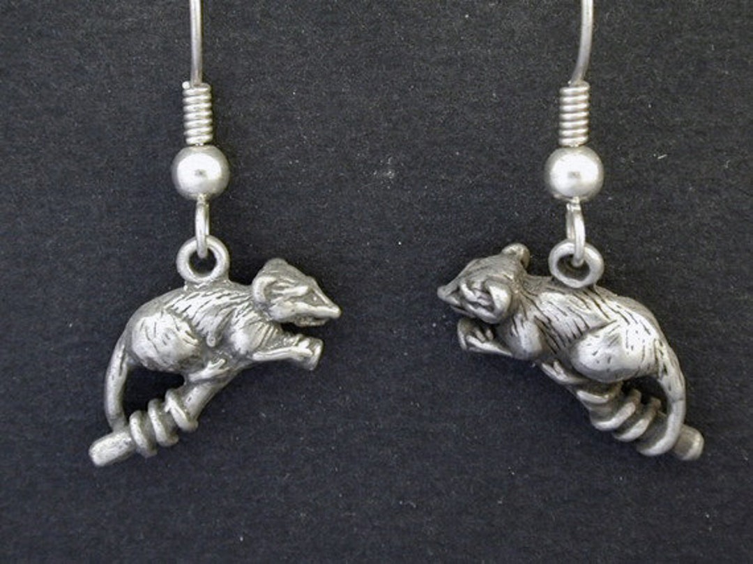 Sterling Silver Opossum Earrings on a Sterling Silver French Wires - Etsy
