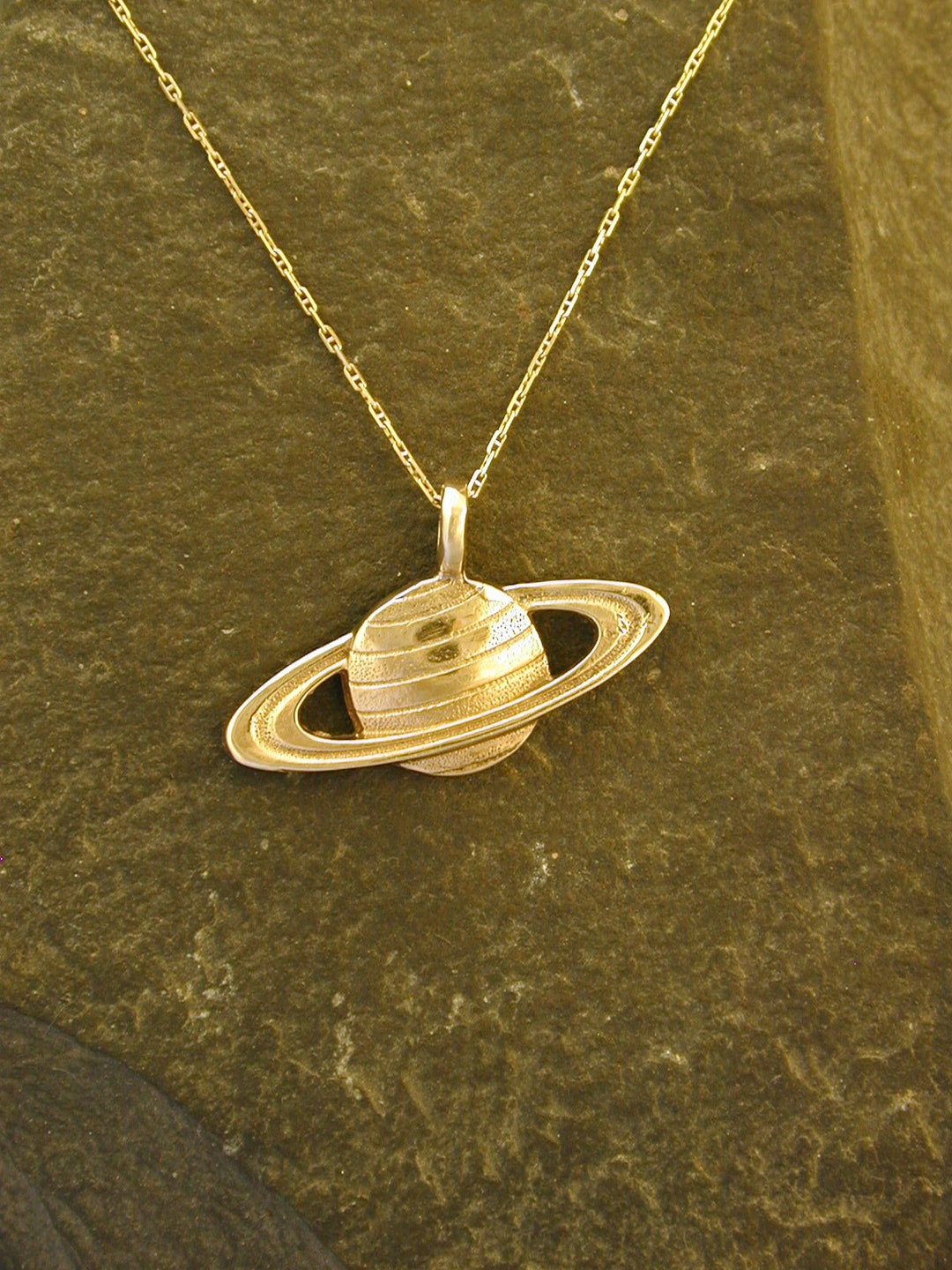 14K Gold Saturn Pendant on a 14K Gold Chain - Etsy
