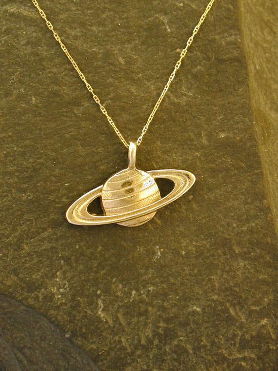 14K Gold Saturn Pendant on a 14K Gold Chain | Etsy