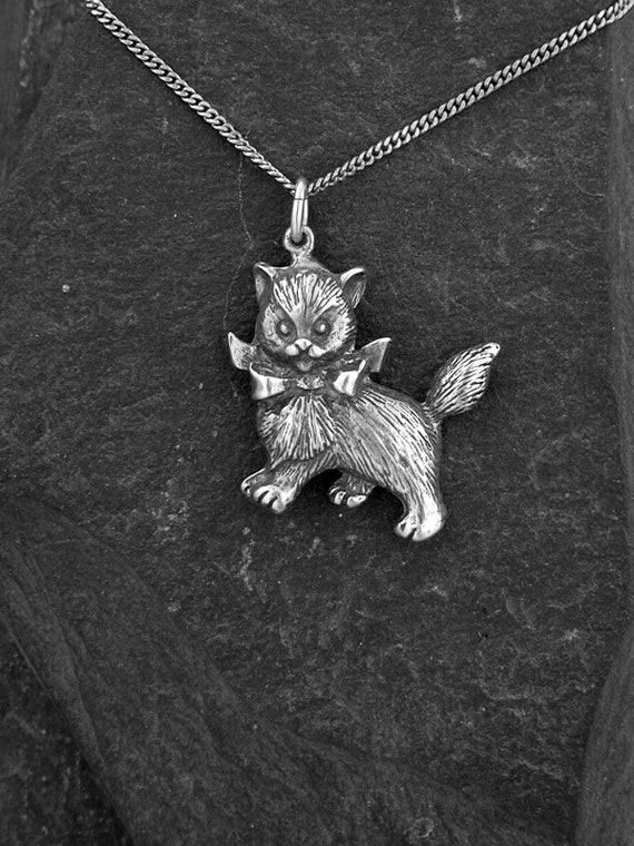 Sterling Silver Kitten Cat Pendant on Sterling Silver Chain. | Etsy