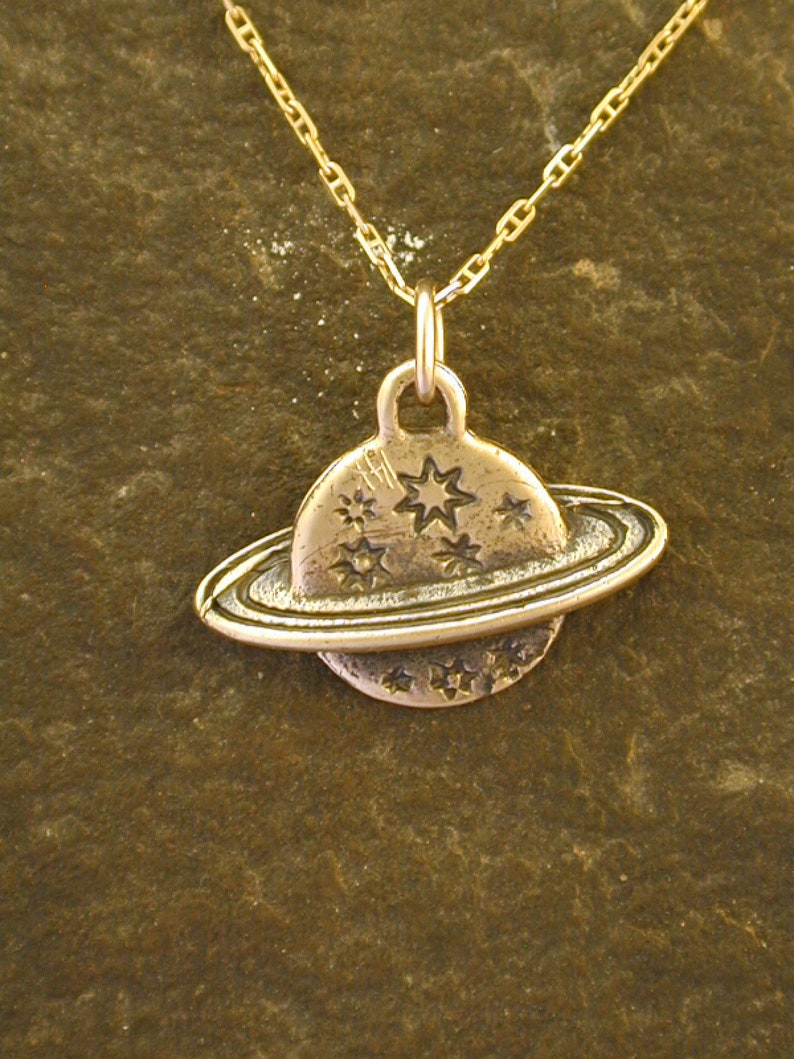 14K Gold Saturn Pendant on a 14K Gold Chain | Etsy