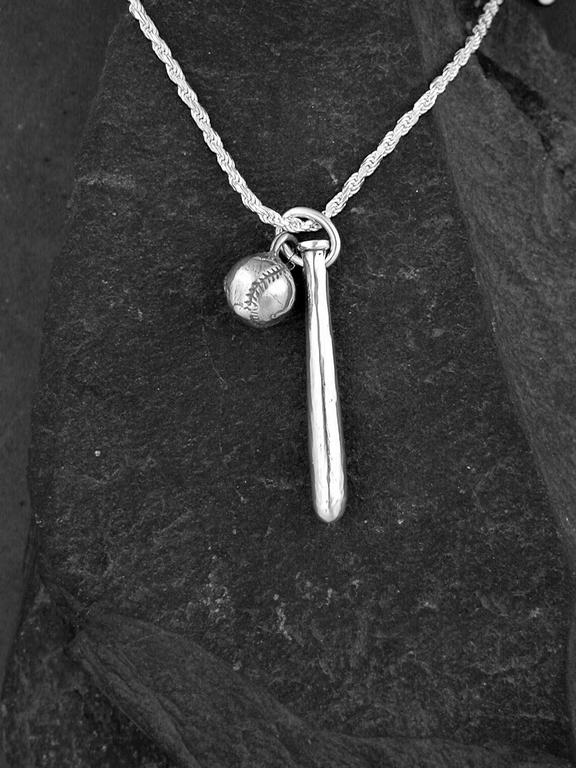 Sterling Silver Large Baseball and Bat Pendant on a Sterling Silver ...