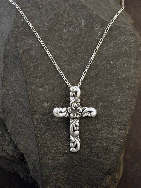 Sterling Silver Hawaiian Style Plumeria Cross Pendant on a - Etsy