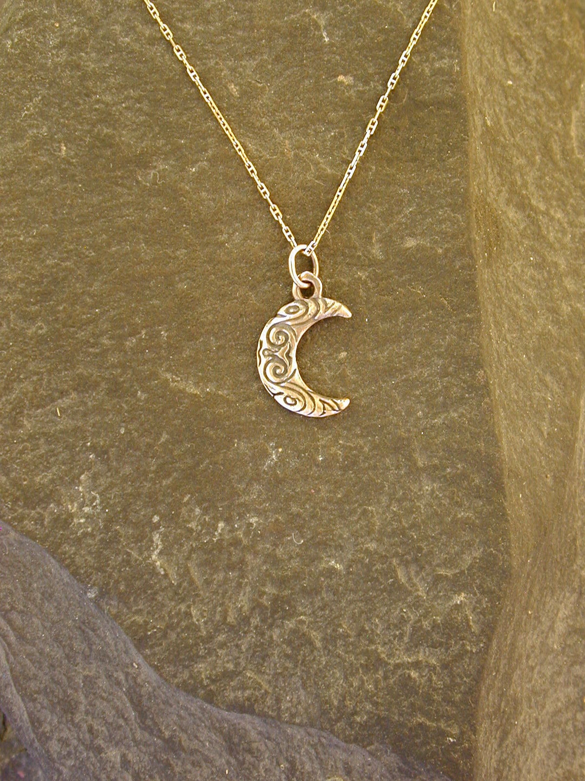 14K Gold Moon Pendant on a 14K Gold Chain | Etsy